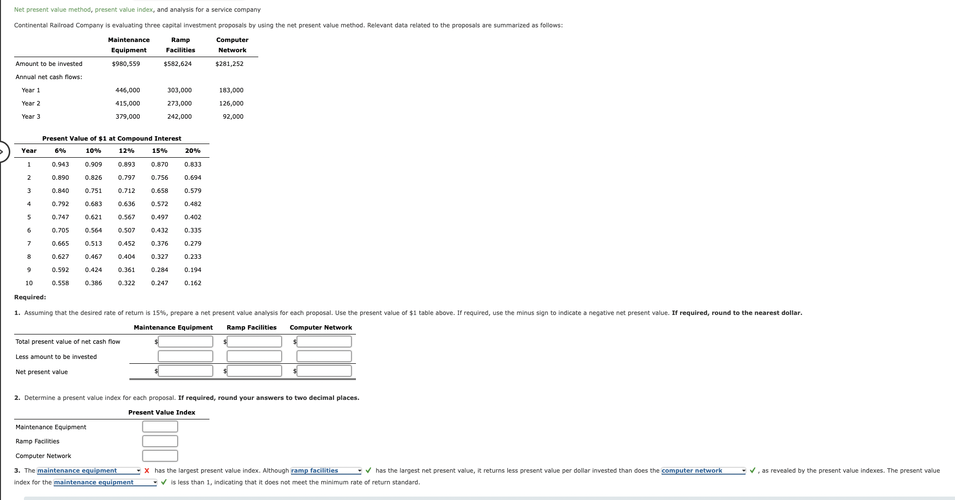 Solved Net Present Value Method Present Value Index And 8662