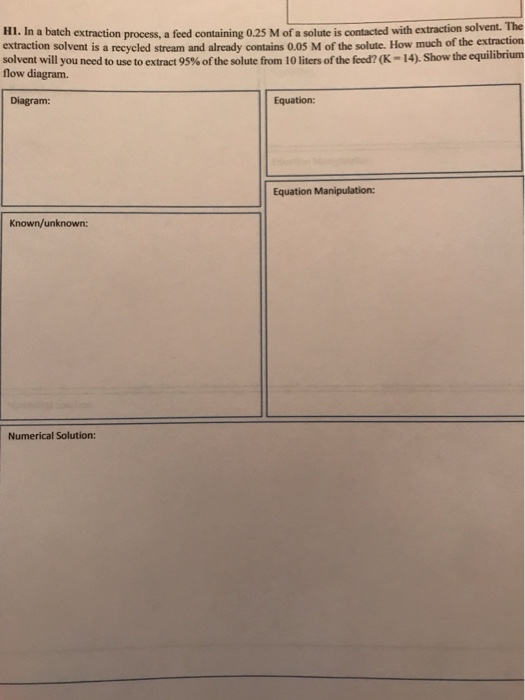 Solved HII. In a batch extraction process, a feed containing | Chegg.com