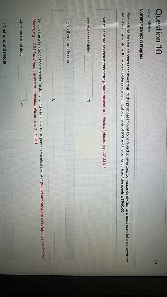 Solved Question 10 --/3 View Policies Current Attempt In | Chegg.com