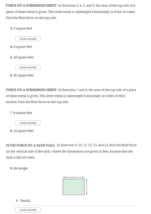 Solved FORCE ON A SUBMERGED SHEET In Exercises 3,4,5, and 6 | Chegg.com