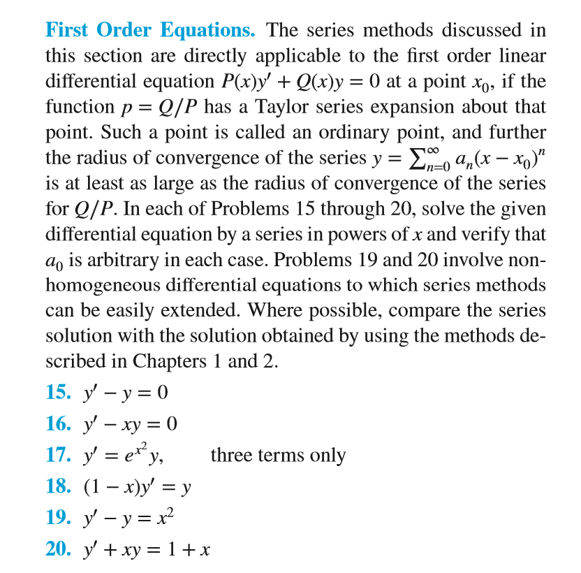 Solved First Order Equations. The series methods discussed | Chegg.com