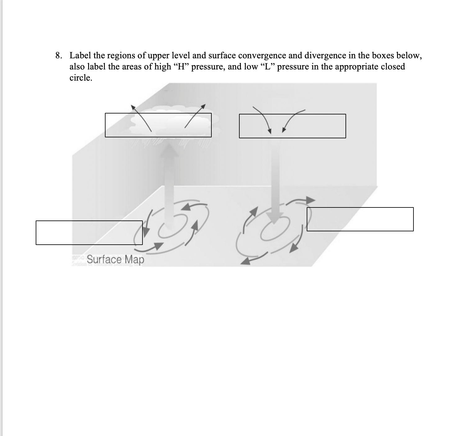 Solved 8. Label the regions of upper level and surface | Chegg.com