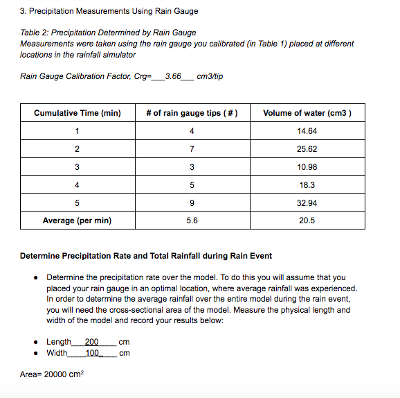 Solved 3. Precipitation Measurements Using Rain Gauge Table | Chegg.com
