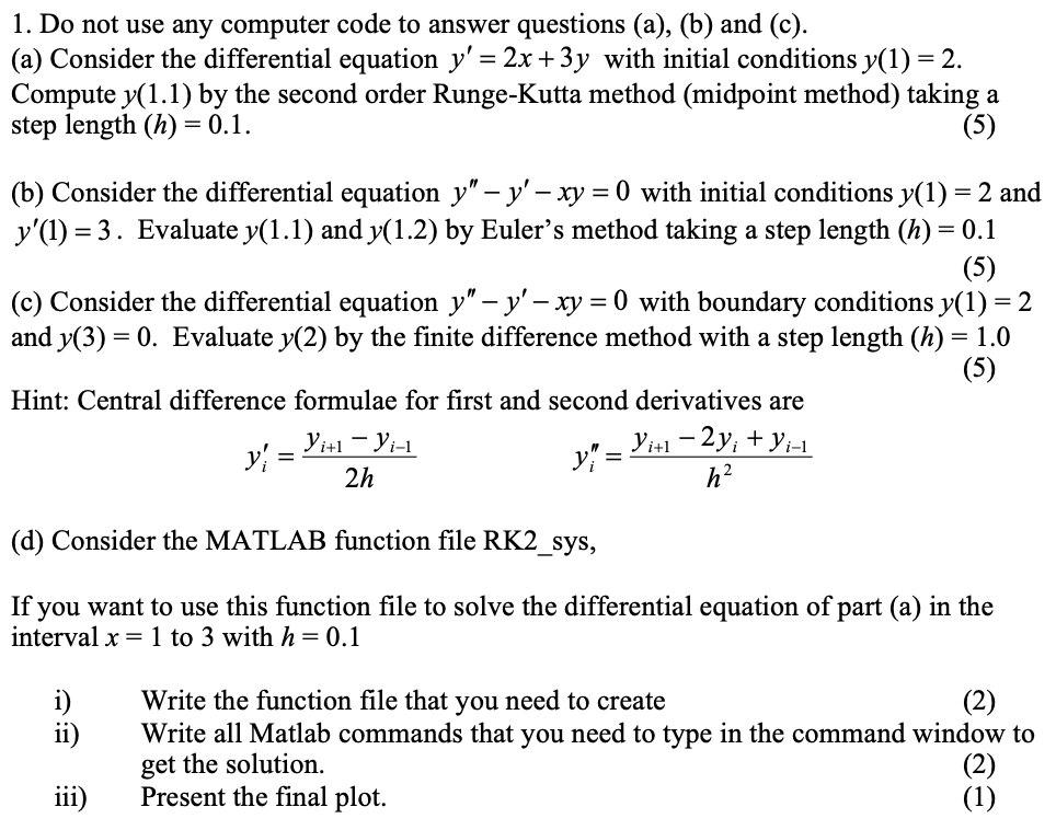 Solved 1. Do not use any computer code to answer questions | Chegg.com