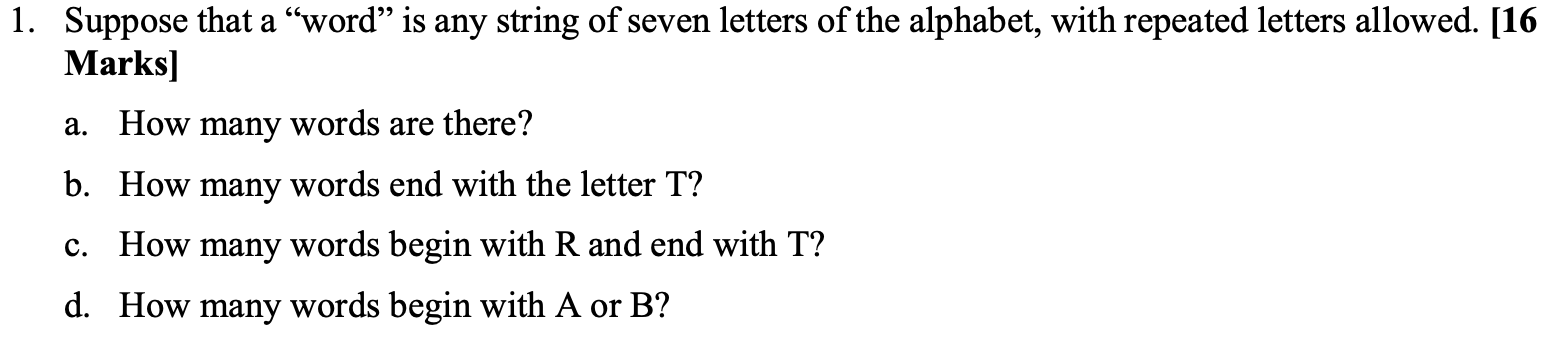 Solved 1. Suppose that a “word” is any string of seven | Chegg.com