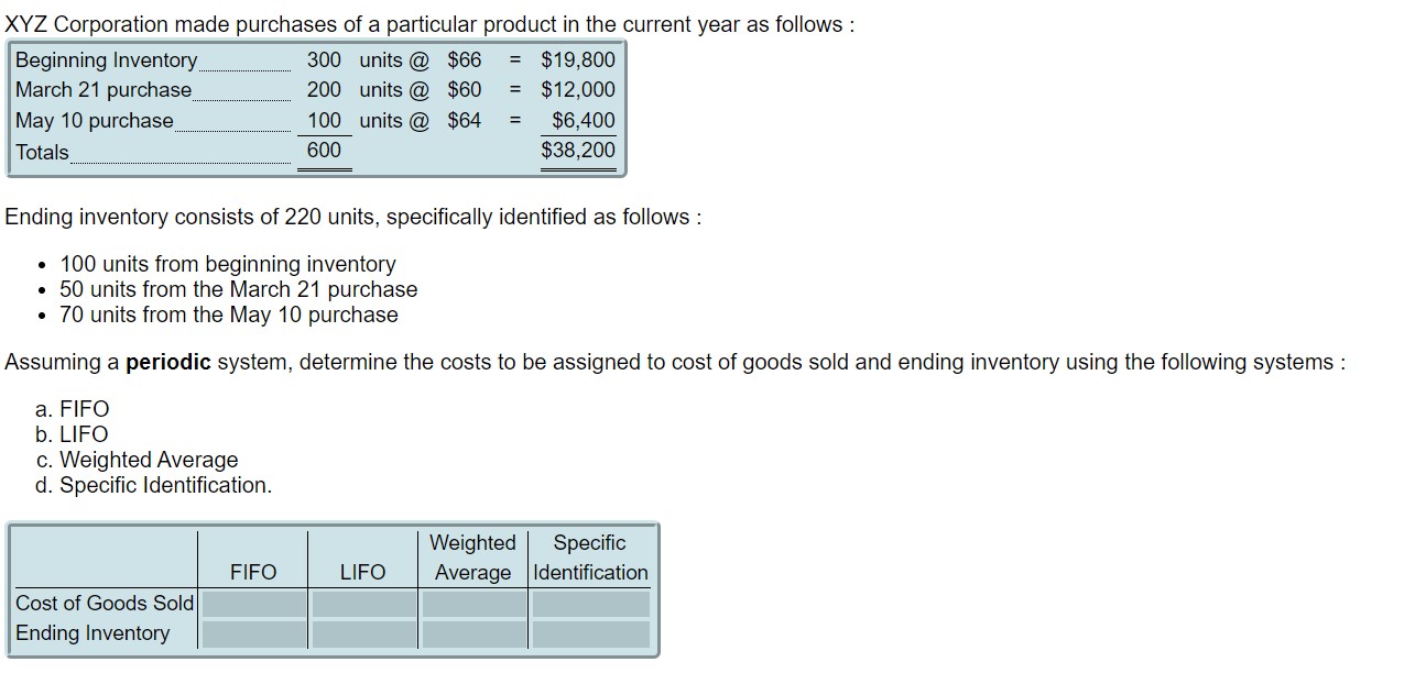 Solved XYZ Corporation made purchases of a particular | Chegg.com