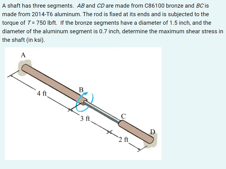 Solved A shaft has three segments. AB and CD are made from | Chegg.com