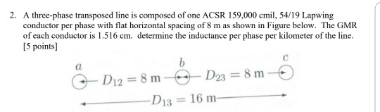 Solved 2. A three-phase transposed line is composed of one | Chegg.com