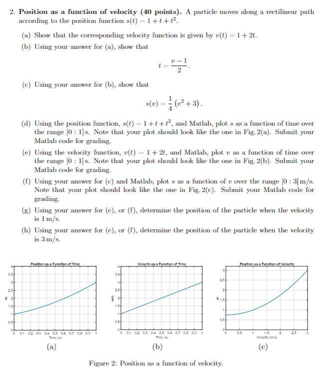 Solved 2. Position as a function of velocity (40 points). A | Chegg.com