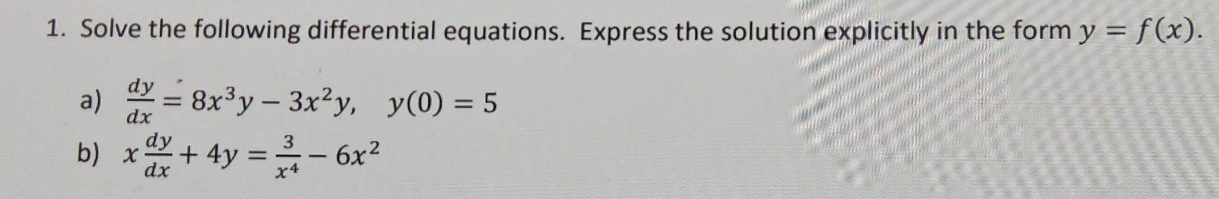 Solved 1. Solve the following differential equations. | Chegg.com