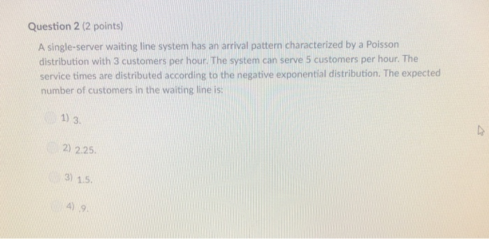 Solved Question 2 (2 points) A single-server waiting line | Chegg.com