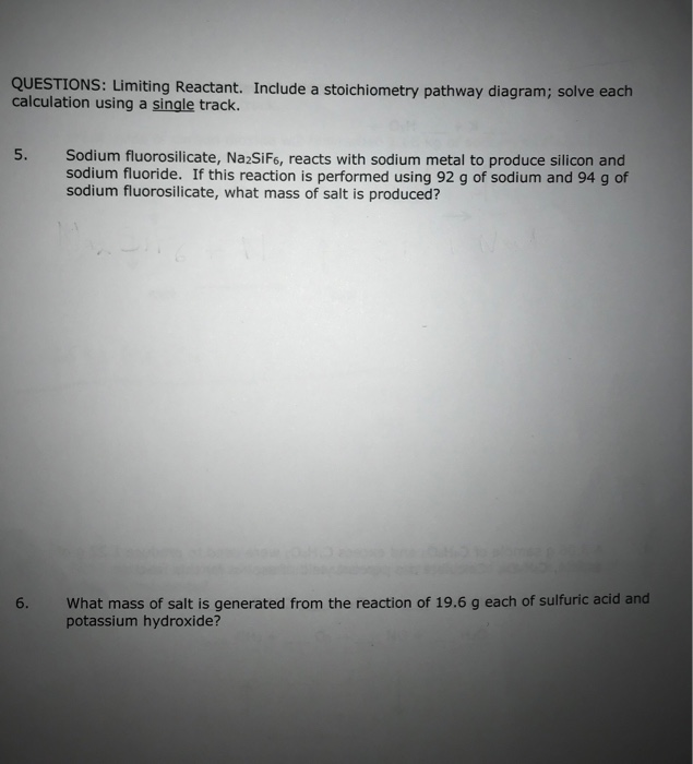 Solved QUESTIONS: Limiting Reactant. Include a stoichiometry | Chegg.com
