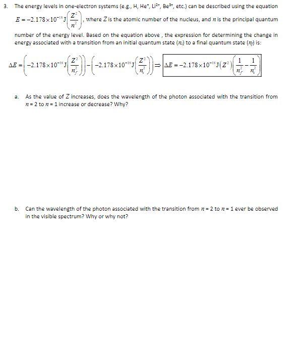 Solved 3. The energy levels in one-electron systems (e.g., | Chegg.com