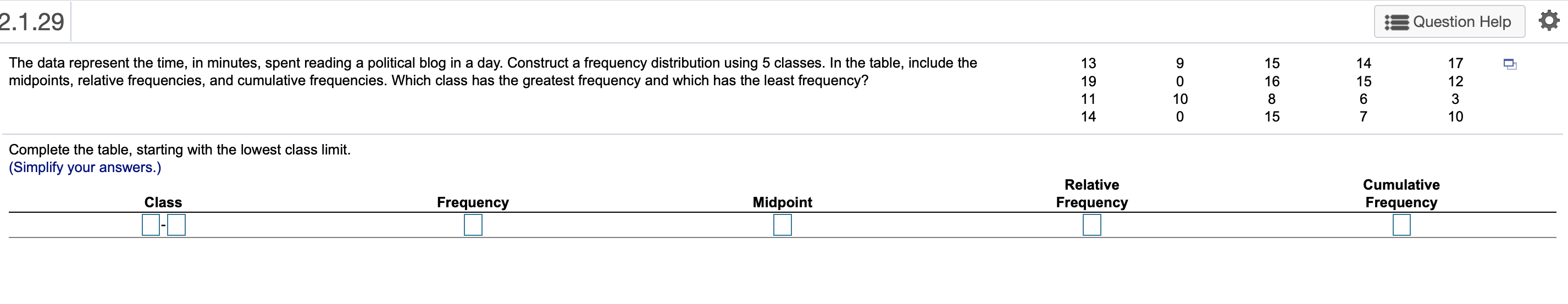 Solved 2.1.29 :3 Question Help 13 The data represent the | Chegg.com