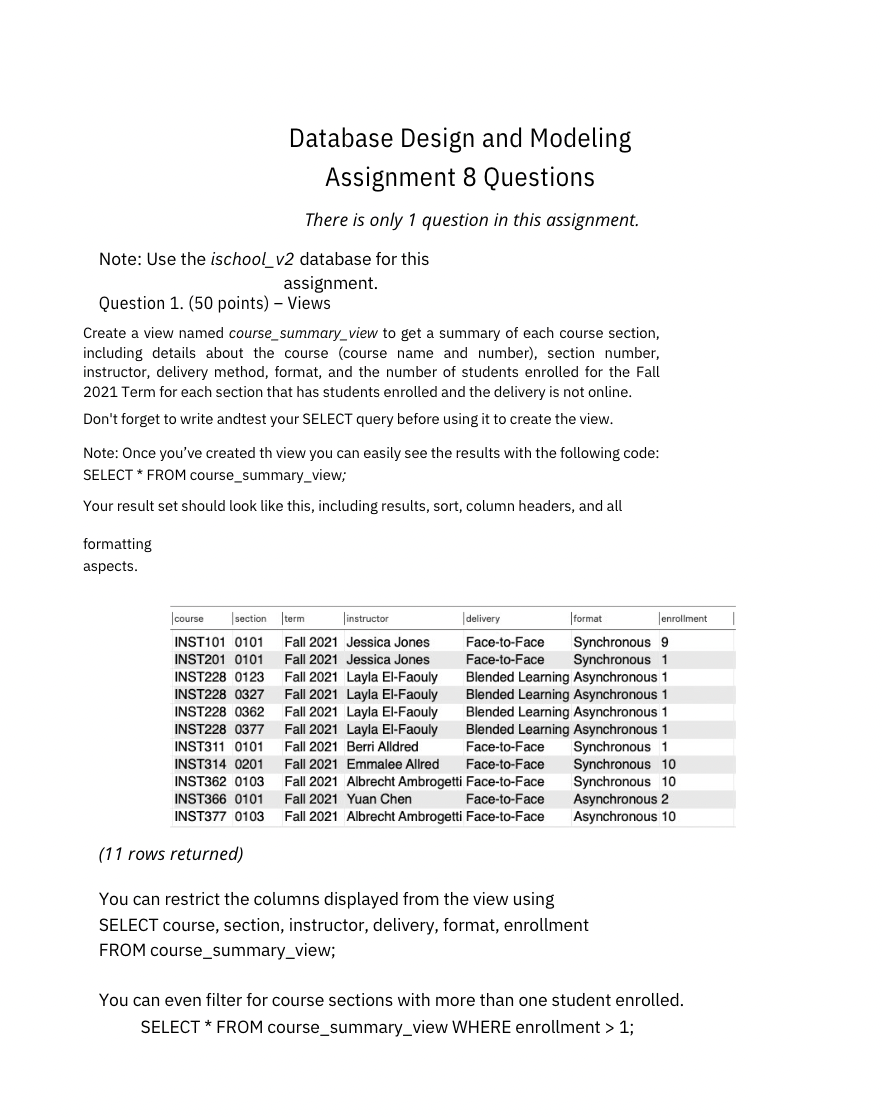 Solved Note: Use the ischool_v2 database for this | Chegg.com