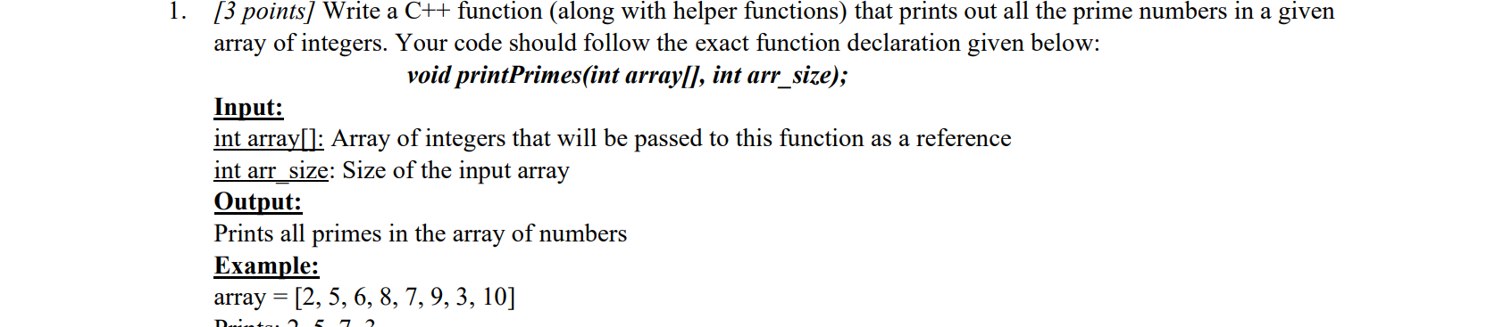 Solved 1. [3 points) Write a C++ function (along with helper | Chegg.com