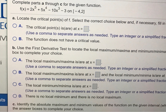 Solved Complete parts a through c for the given function. | Chegg.com