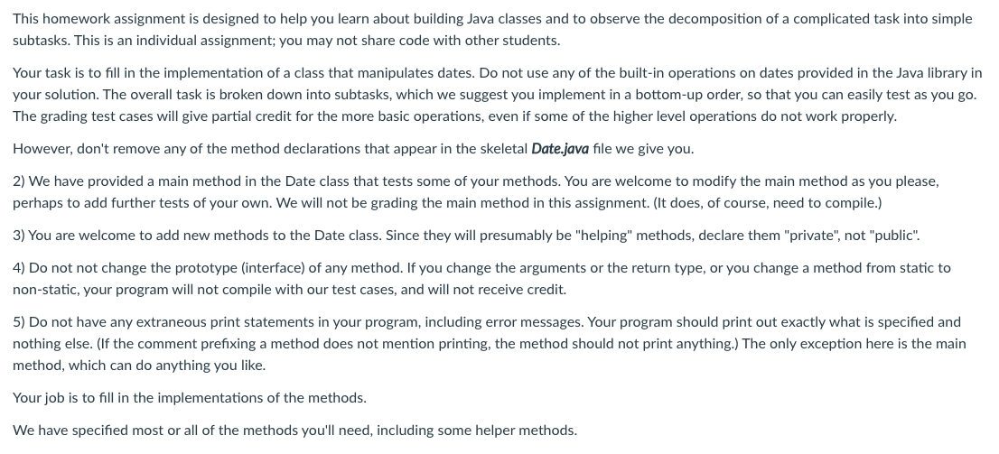 Solved Starter Code: /* Date.java */ public class Date { | Chegg.com