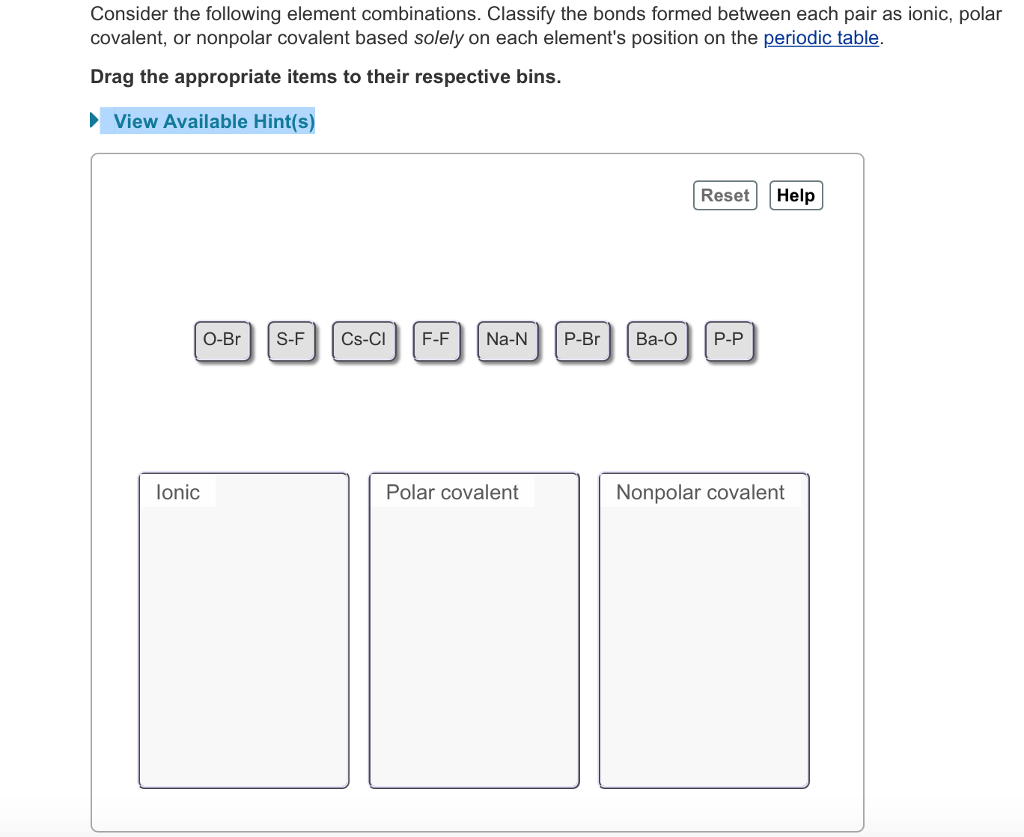 Solved Consider the following element combinations. Classify | Chegg.com