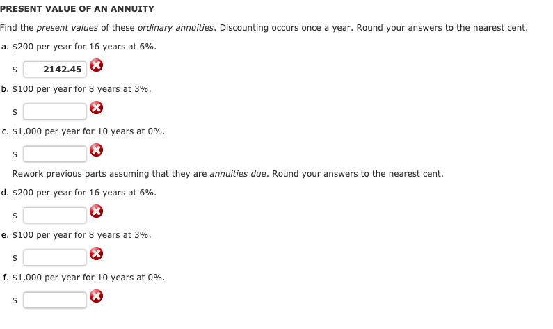 Solved PRESENT VALUE OF AN ANNUITY Find the present values | Chegg.com