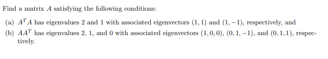 Solved Find a matrix A satisfying the following conditions: | Chegg.com
