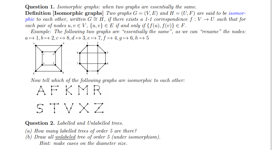 Solved Question 1. Isomorphic graphs: when two graphs are | Chegg.com