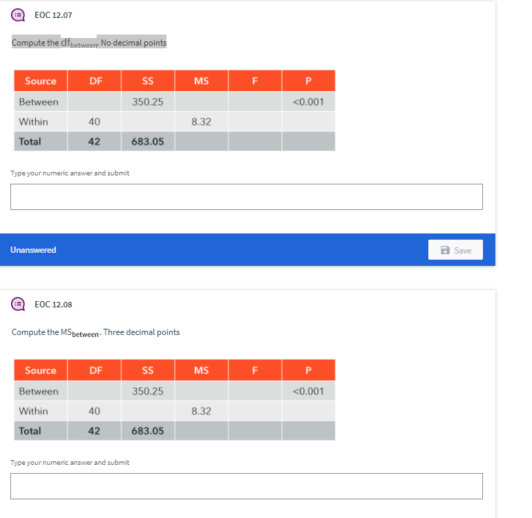 Solved EOC 12.07 Compute the dfbetween. No decimal points DF | Chegg.com