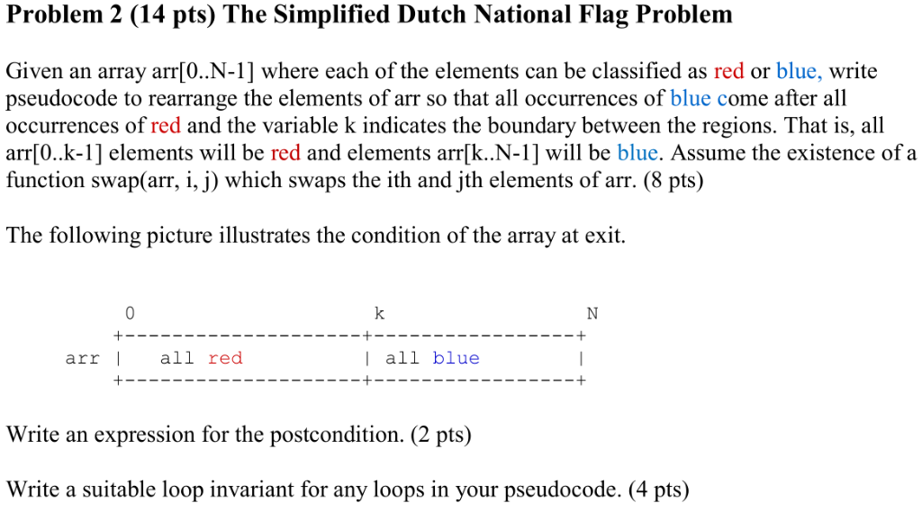 Solved Problem 2 (14 pts) The Simplified Dutch National Flag | Chegg.com