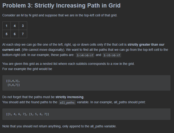 Solved Problem 3: Strictly Increasing Path in Grid Consider | Chegg.com
