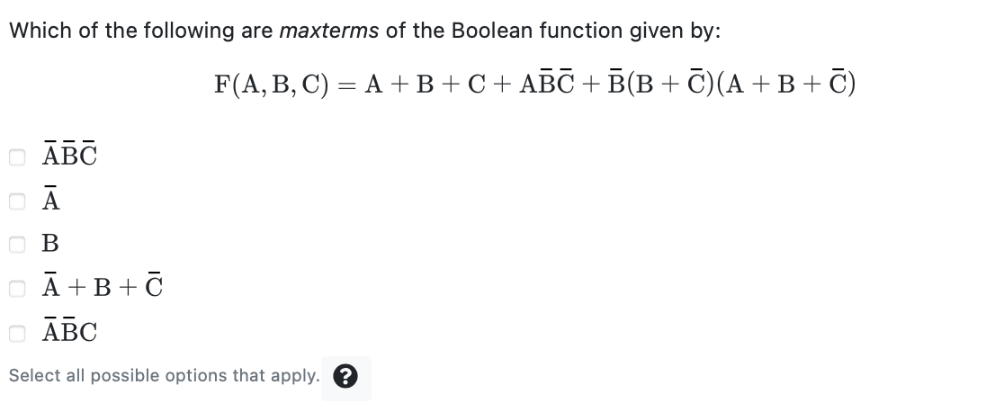 Solved Which of the following are maxterms of the Boolean | Chegg.com