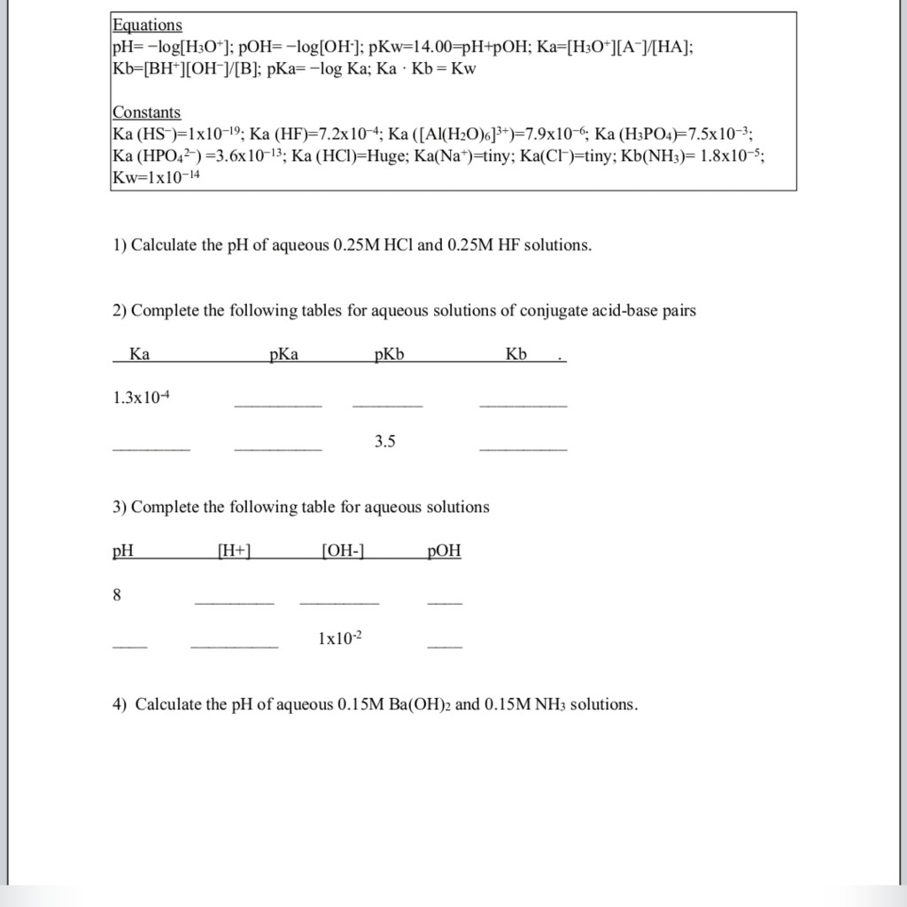 Solved Equations pH=-log[H3O+]; pOH=-log[OH-]; | Chegg.com