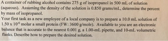 Solved A container of rubbing alcohol contains 275 g of | Chegg.com