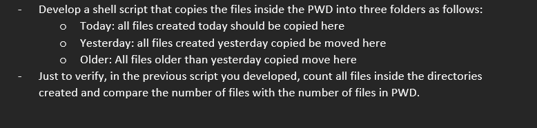 Solved o Develop a shell script that copies the files inside | Chegg.com