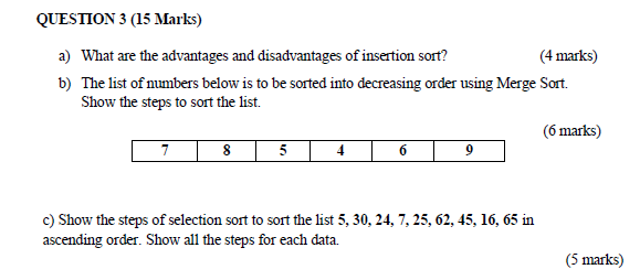 Solved QUESTION 3 (15 Marks) a) What are the advantages and | Chegg.com