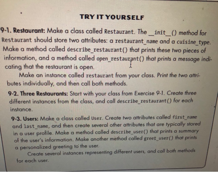 Solved TRY IT YOURSELF 9-1. Restaurant: Make for Restaurant | Chegg.com