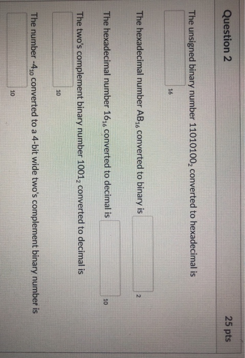 Solved Question 2 25 pts The unsigned binary number | Chegg.com