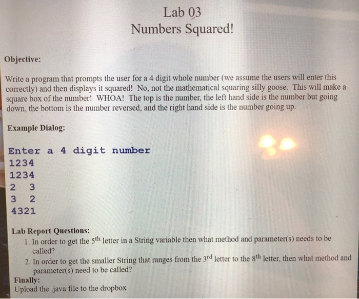 Solved Lab 03 Numbers Squared! Objective: Write a program | Chegg.com