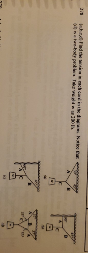 Solved 278 (a,b,c,d) Find the tension in each cord in the | Chegg.com