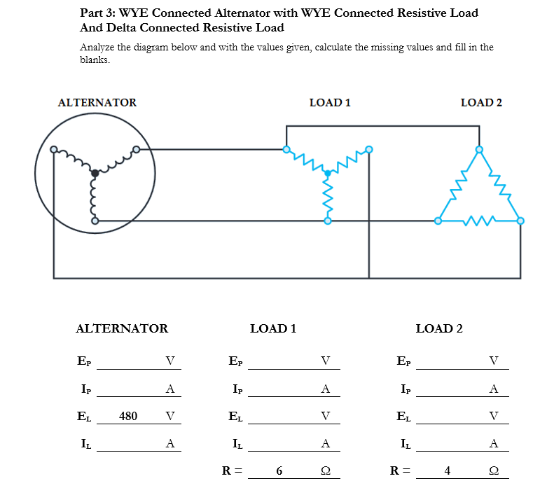 Solved Part 3: WYE Connected Alternator with WYE Connected | Chegg.com