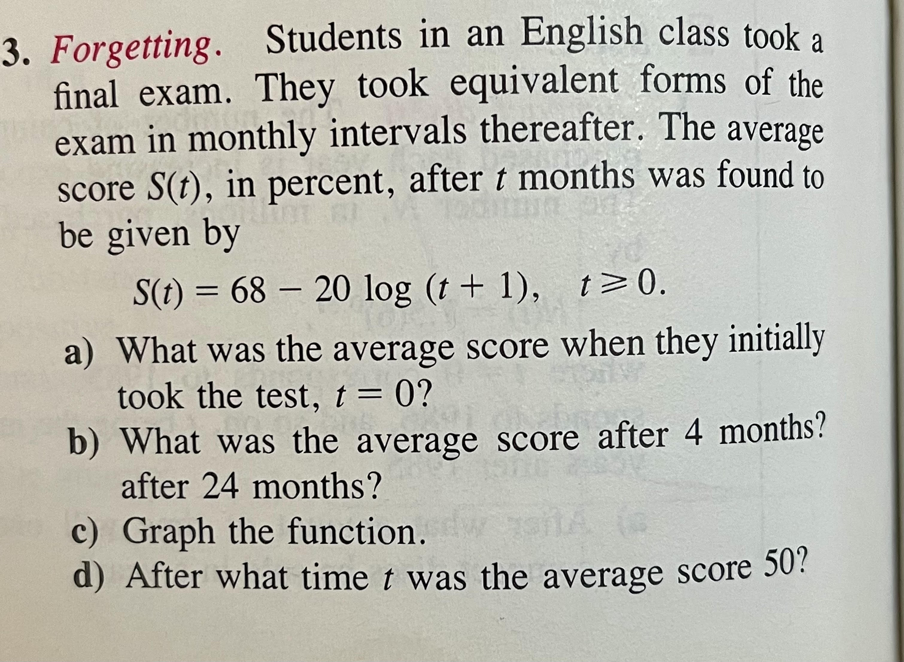 Solved Forgetting. Students in an English class took afinal | Chegg.com Solved Forgetting. Students in an English class took afinal | Chegg.com