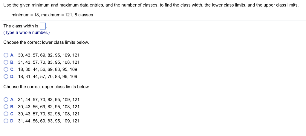 Solved Use the given minimum and maximum data entries, and | Chegg.com