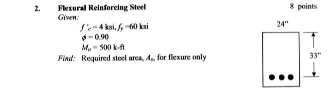 Solved 2 2. 8 points 24" Flexural Reinforcing Steel Given: | Chegg.com