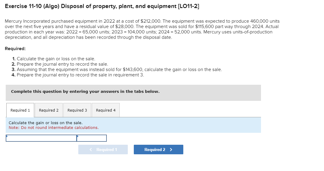 Solved Exercise 11-10 (Algo) ﻿Disposal of property, plant, | Chegg.com