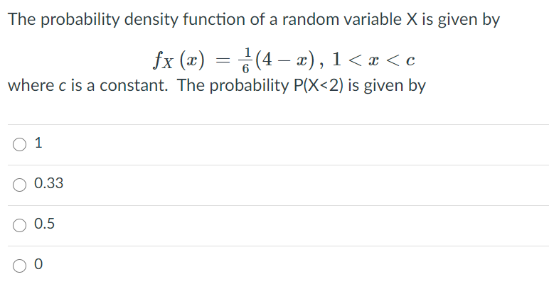 Solved The probability density function of a random variable | Chegg.com