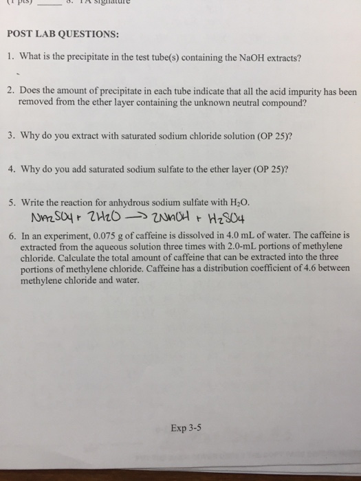 Solved POST LAB QUESTIONS: 1. What is the precipitate in the | Chegg.com