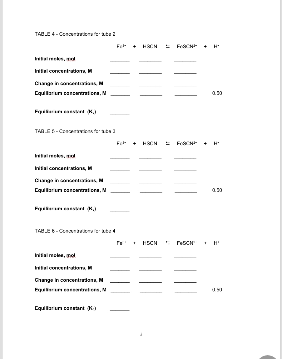 Determination of an Equilibrium Constant Pre-Lab | Chegg.com