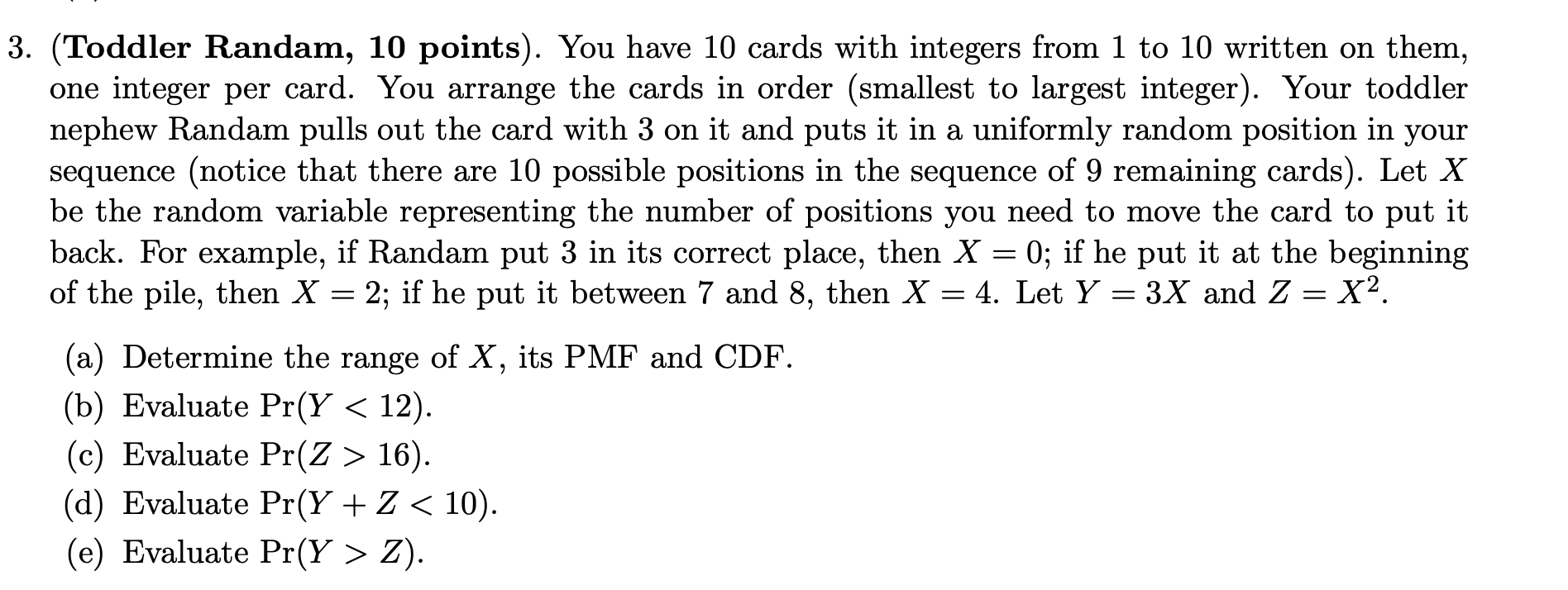 Solved (Toddler Randam, 10 points). You have 10 cards with | Chegg.com