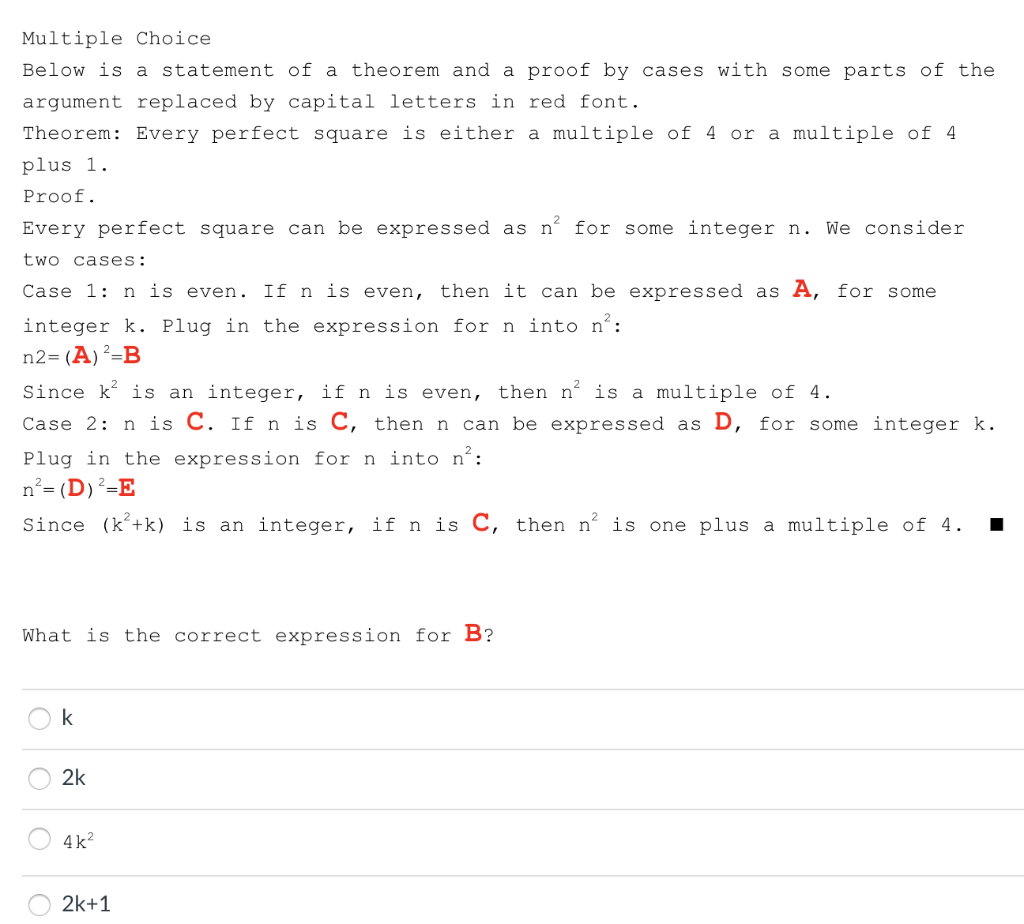 Solved Multiple Choice Below is a statement of a theorem and | Chegg.com
