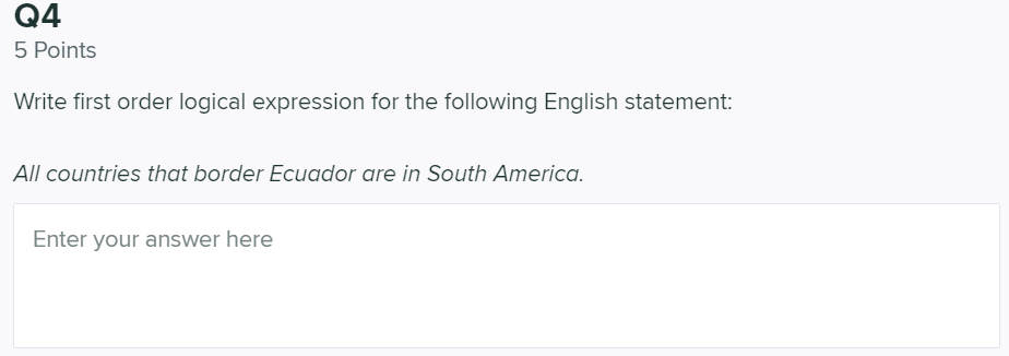 Solved Q4 5 Points Write first order logical expression for | Chegg.com