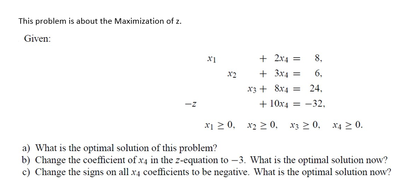 Solved This problem is about the Maximization of z. Given: | Chegg.com